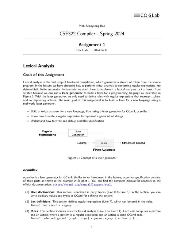 Assignment 1. Lexical Analysis